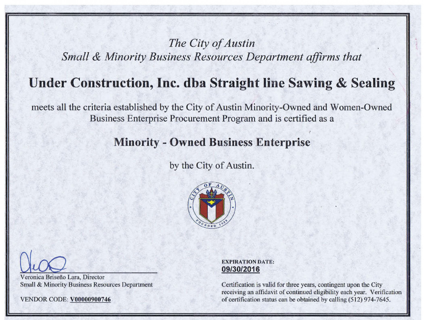 Certifications | Straight Line Sawing & Sealing, Inc.